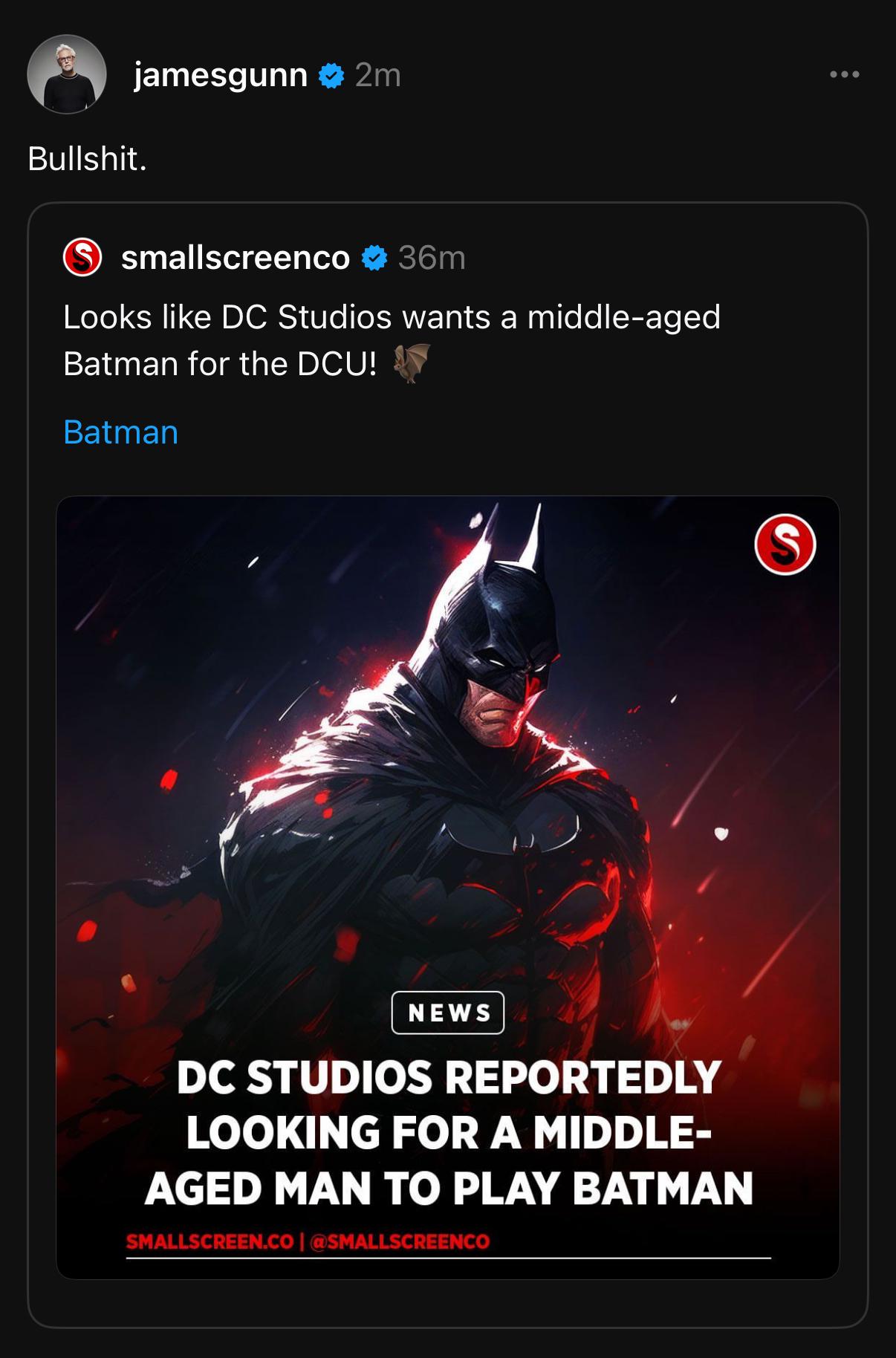James Gunn Dismisses Rumor of DC Studios Seeking a Middle-Aged Batman ...